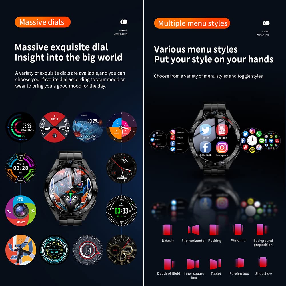 ENKUODE Android 11.0 Smart Watch 4G Touch Screen 1.6" Fitness Sport GPS Wristwatch 5MP+8MP Dual Camera Activity Tracker Video Phone Watches 6GB+128GB (B)