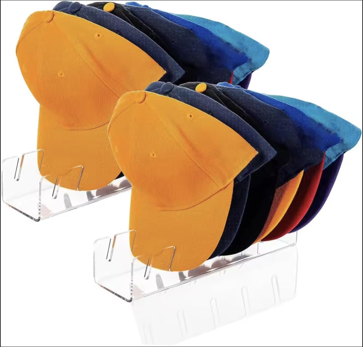 generic Hat Stand for Baseball Caps 2 Pack - Acrylic Hat Holder Display and Organizer- No-Install Holder for 14 Baseball Caps - Ideal for Closet, Dresser, or Shelf, Clear