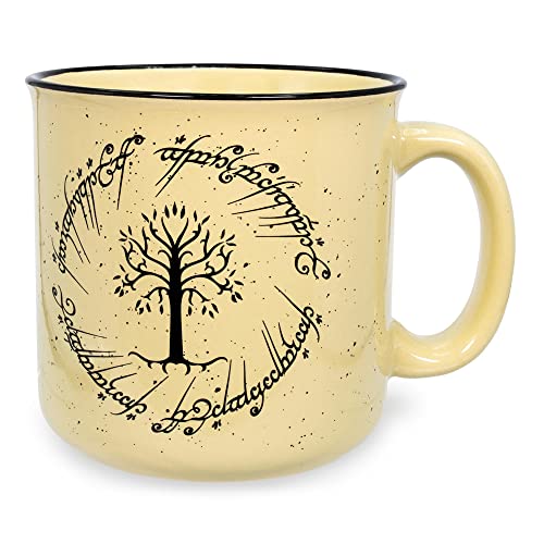 The Lord of the Rings Gondor Elven Script Ceramic Camper Mug | BPA-Free Travel Coffee Cup For Espresso, Caffeine, Cocoa | Home & Kitchen Essentials, Hobbit Gifts and Collectibles | Holds 20 Ounces