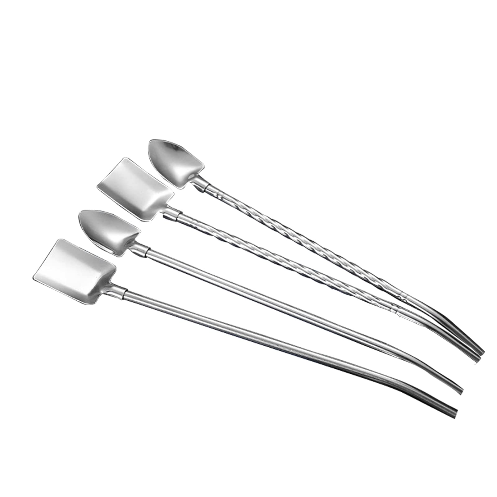 GREBAI ice tea spoons long handle 8.46 inches Long of Watermelon Spoon Stainless Steel cocktail stirring spoon Suitable for Coffee Spoons Dessert Spoon Ice cream scoop Straw Spoon 4-piece set (Silver)