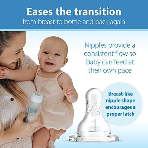 Dr. Brown’s Natural Flow® Anti-Colic Options+™ Narrow Baby Bottles 8 oz/250 mL, with Level 1 Slow Flow Nipple, 4 Pack, Blue Nature & Triceratops Lovey with HappyPaci Pacifier, 0m+