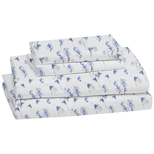 ILVOE Queen Size Bed Sheets, 4 Piece Floral Pattern Sheets, 16" Deep Pocket Sheets, Soft Luxury Cooling Sheets, Easy Care-Queen, Blue Flower