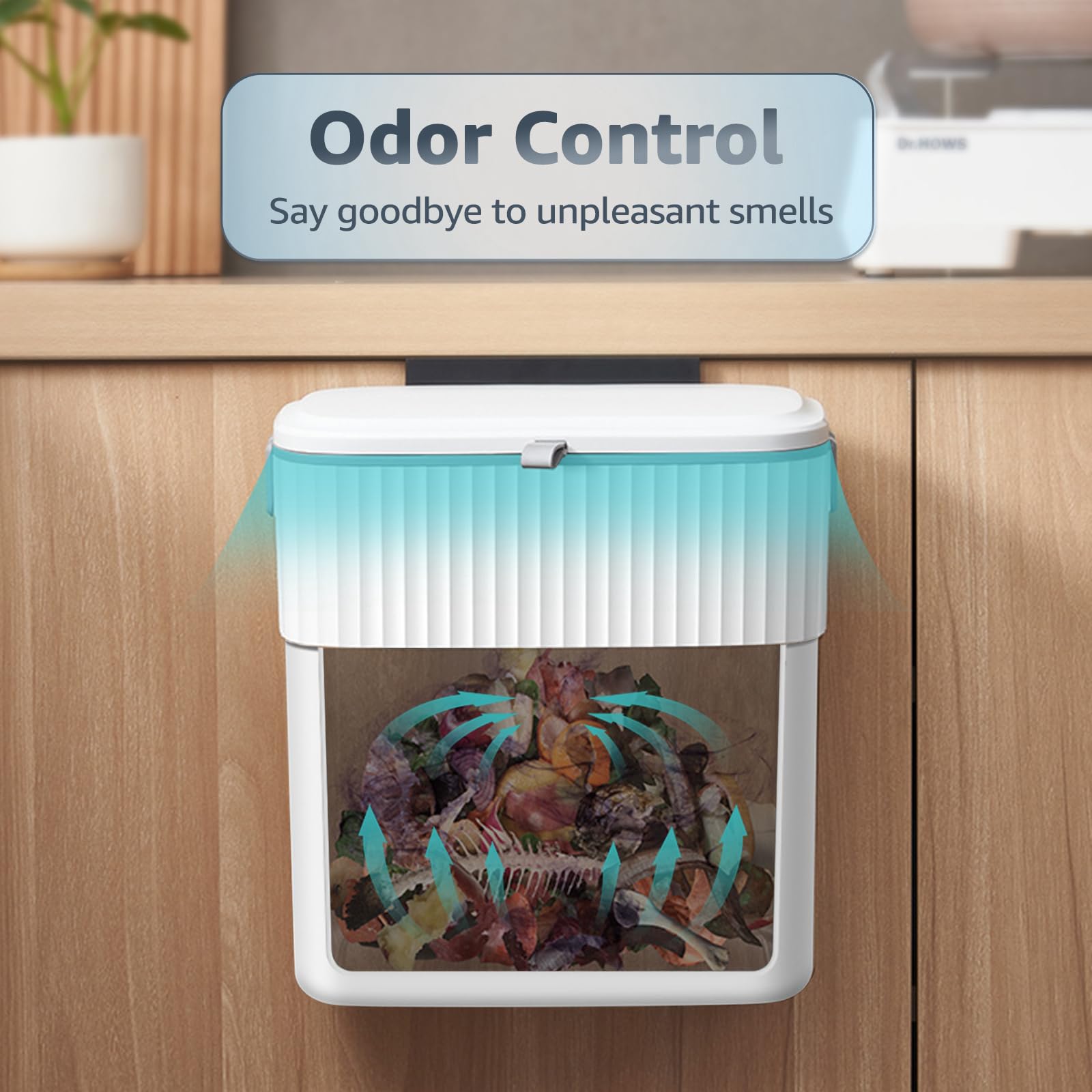 COCOYA Hanging Trash Can with Lid, 2.3 Gallon Kitchen Garbage Bin Food Waste Container Convenient Durable Over Cabinet Door RV Counter Camping Cupboard Under Sink Compost Bathroom Wall Mounted