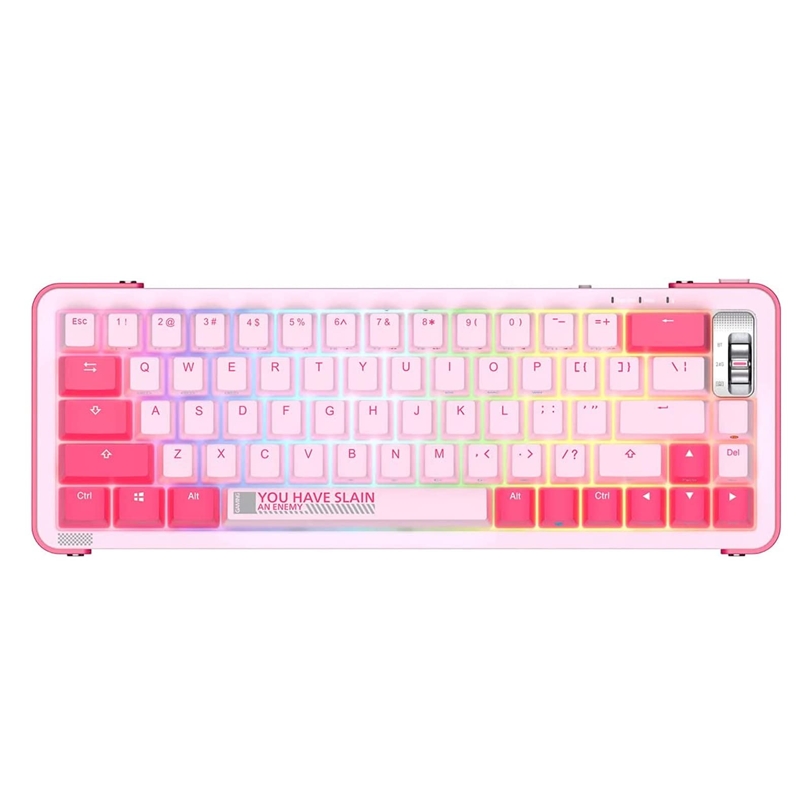 EPOMAKER Royalaxe Y68 NKRO RGB 65% Hot Swappable 2.4Ghz/Bluetooth/USB-C Wired Gaming Keyboard with Sound Absorption Silicon, PBT Double Shot Keycaps for Win/Mac/iOS/Gaming/Office(TTC Gold Pink V2)