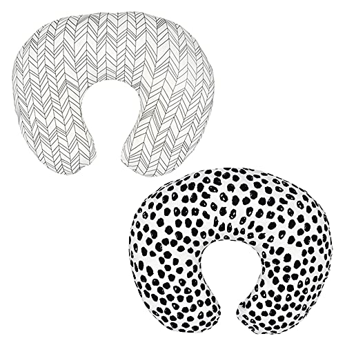 Nursing Pillow Cover 2 Pack for Breastfeeding Pillows 100% Cotton Soft Breastfeeding Nursing Pillow Cover for Moms Baby Boy or Infant (Geometry &Leopard)