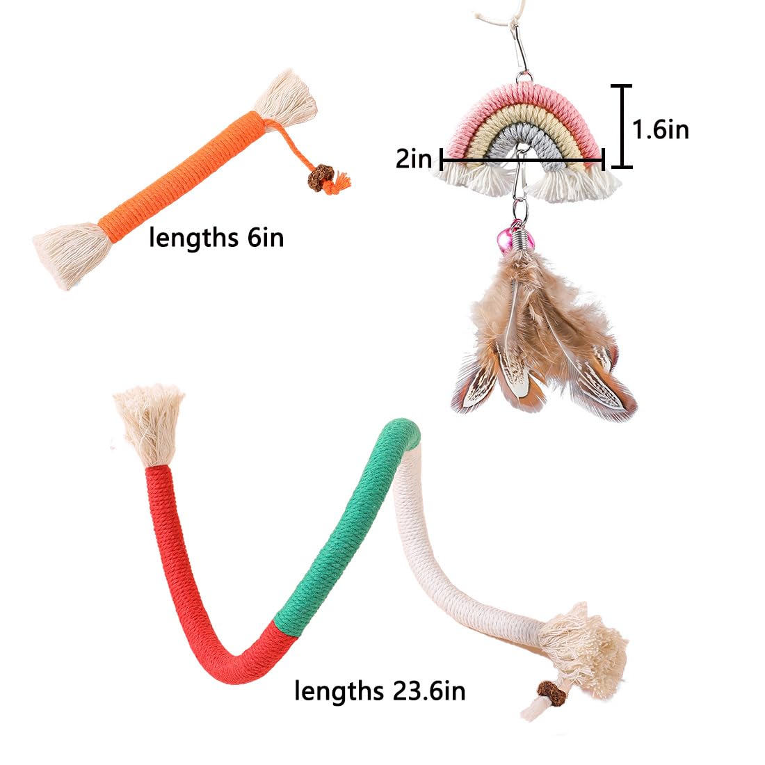 Generic Cat Chew Toys 5 Piece Set, Indoor Interactive Teasing Cotton Rope Feather Toys, Safe Dental Cleaning and Teething Toys for All Cats
