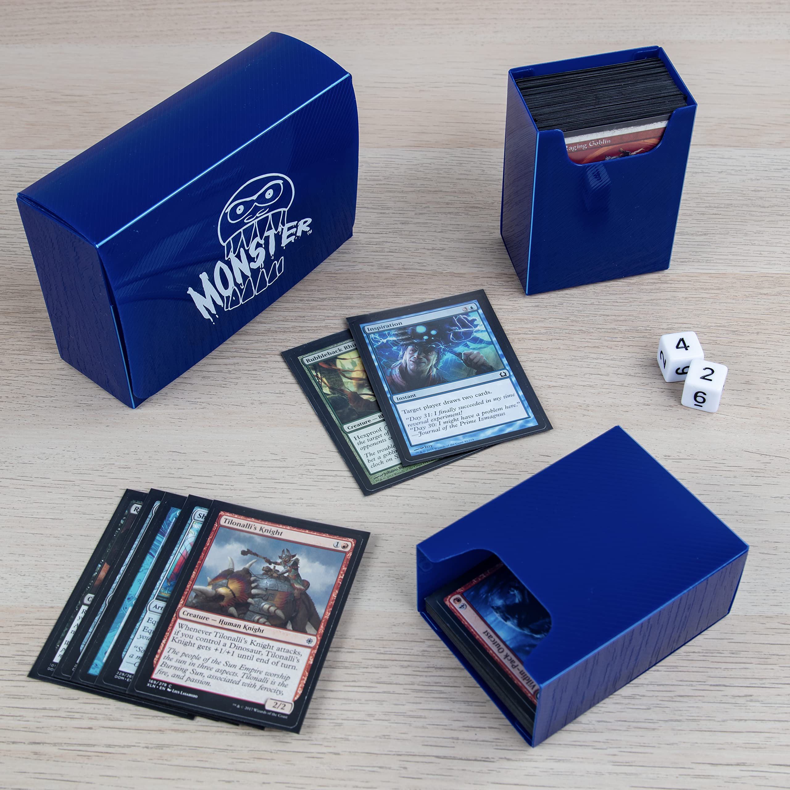 Monster Protectors Trading Card Double Deck Box with Self-locking Magnetic Closure - Blue (Fits Yugioh, Pokemon, Magic the Gathering Cards)