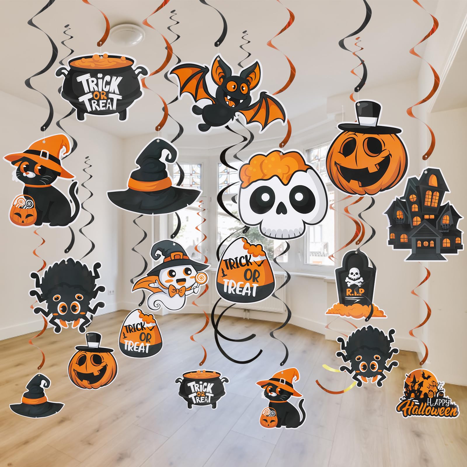 CCINEE Hanging Swirl Ceiling Scare Decorations for Halloween Party, 36 PCS Large Size Witches Ghost Pumpkin Spider Ceiling Home Indoor Halloween Eve Party Decor Supplies
