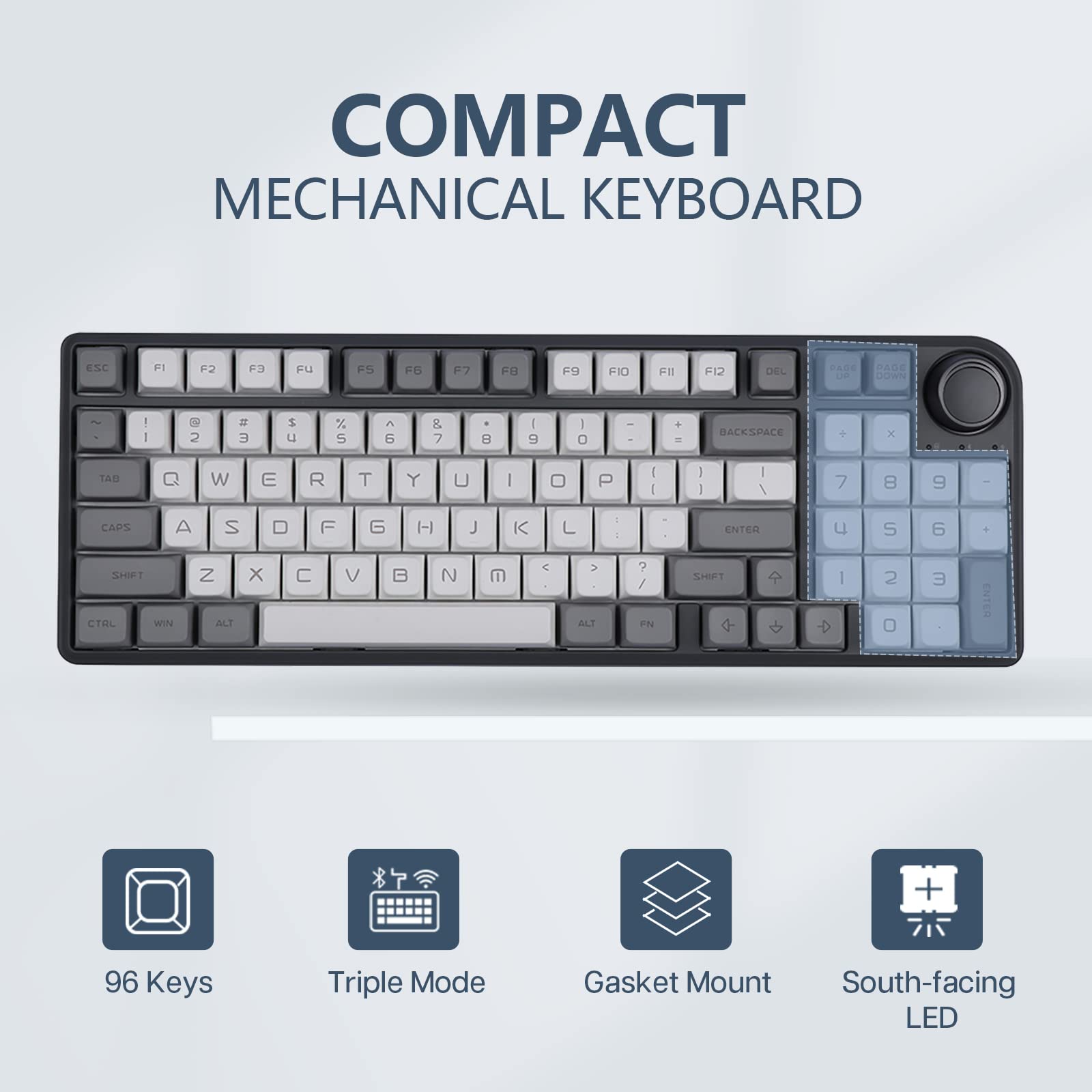 EPOMAKER TH96 96% Hot Swap RGB 2.4Ghz/Bluetooth 5.0/Wired Gasket Mounted Mechanical Keyboard with South-facing RGB LEDs, 6000mAh Battery, Knob Control for Windows/Mac(Enlightenment MDA V2, Flamingo)