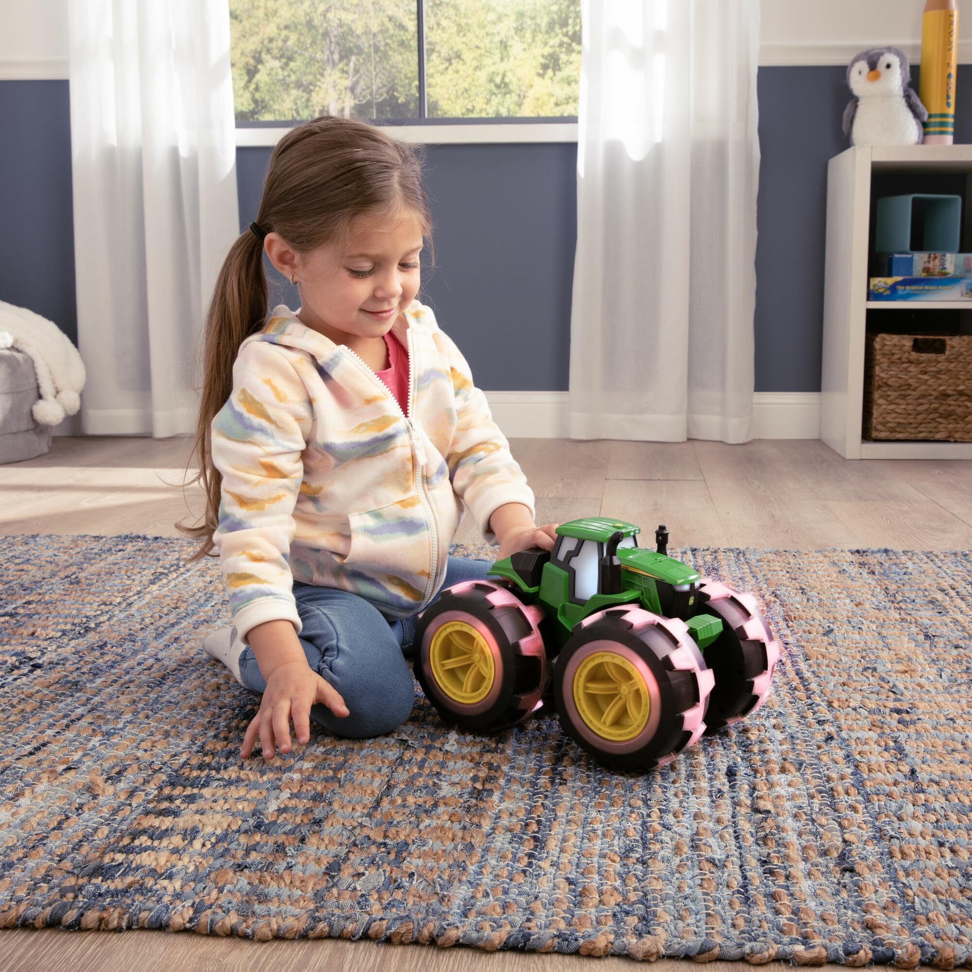 Monster Treads Lightning Wheels Light Up Tractor Deluxe - John Deere Tractor Toys - Light Up Monster Truck Tractor with Rainbow Lights and Sounds Medium