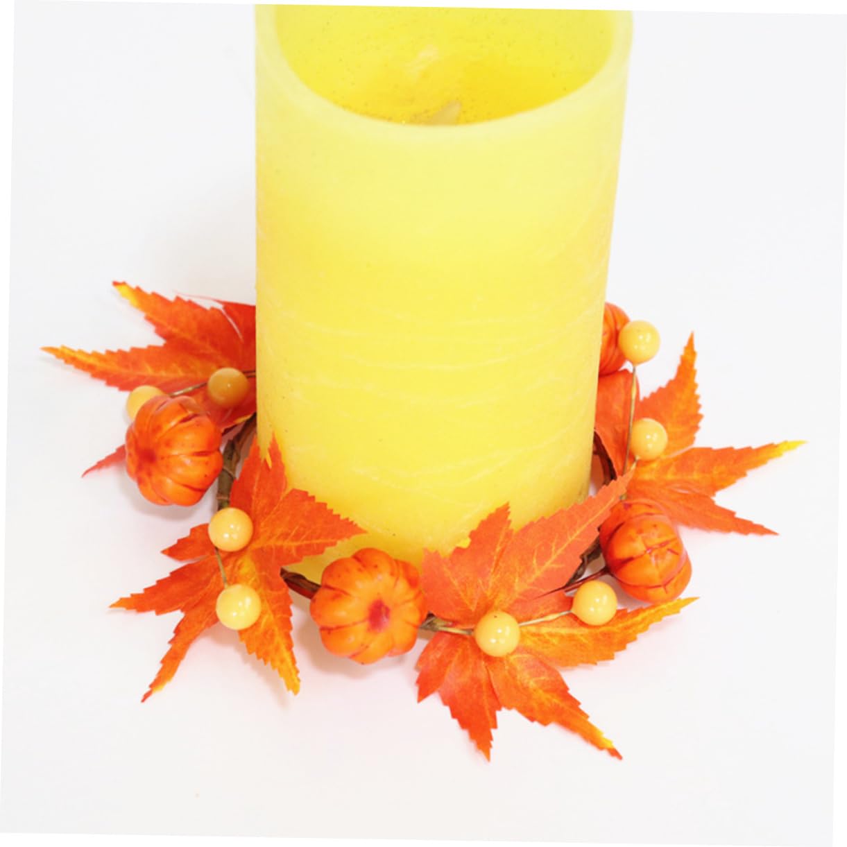 FONDOTIN 4pcs Maple Leaf Candle Ring Candle Garland Halloween Candles Fall Candle Rings for Pillars Thanksgiving Table Decor Thanksgiving Garland for Table Wreath Silk Maple Leaf Christmas