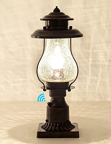 Dusk to Dawn Post Lights Outdoor Photocell Sensor Rustic Pole Mount Lanterns with Pier Mount Adapter Oil Rubbed Brown with Crackle Glass Waterproof Pillar Lights for Patio, Garden, Porch and Backyard