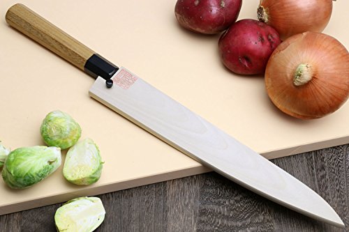 Yoshihiro VG-10 46 Layers Hammered Damascus Sujihiki Japanese Slicer Knife (9.5'' (240mm) Ambrosia Handle)