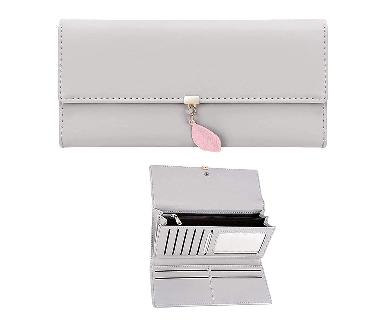 Wallet for Women,PU Leather Leaf Pendant Card Holder Phone Checkbook Organizer Zipper Coin Purse Mother's day best gifts from daughter