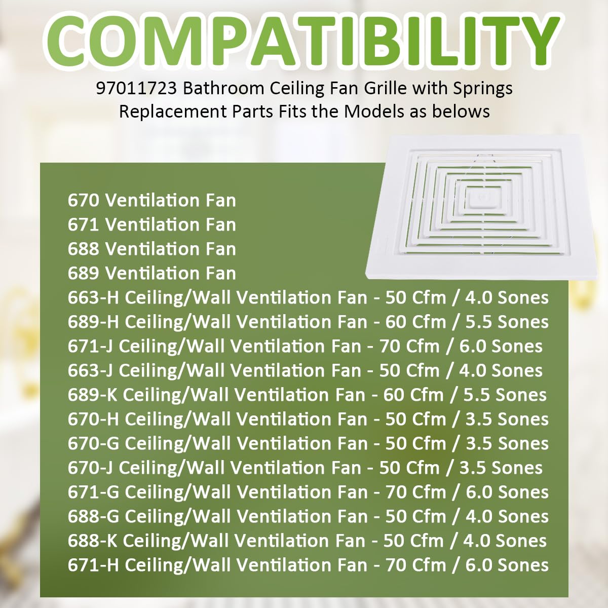 EAGLEGGO S97011723 Bathroom Ceiling Fan Grille with Springs for Square Ceiling or Wall-Mount Exhaust Fan Replacement Vent Cover Fits Models 663 670 671 675 688 689 Ventilation Fan (9-1/4" x 9")