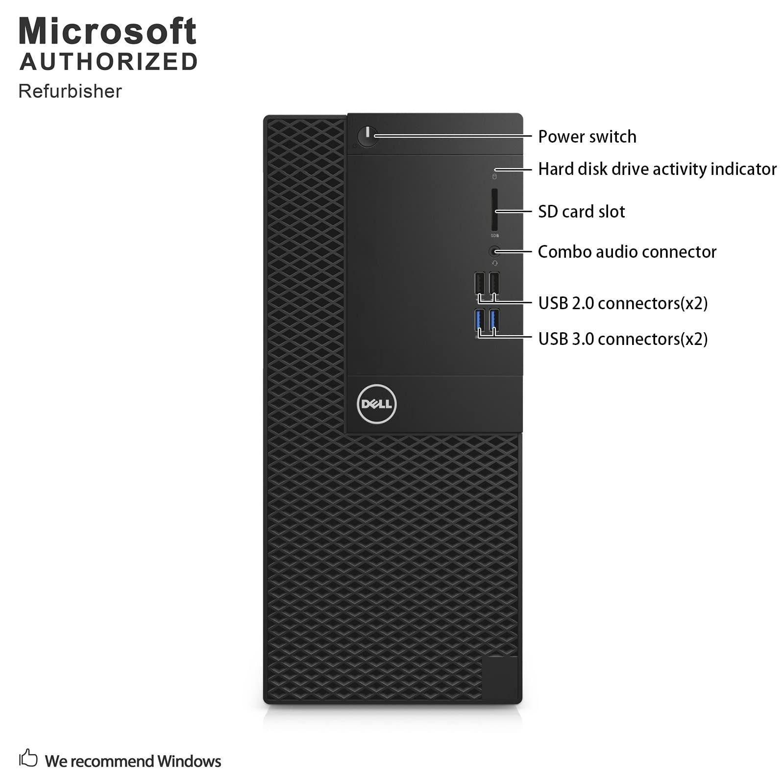 Dell OptiPlex 3050 Tower High Performance Business Desktop Computer, Intel Core i3-6100 3.7GHz, 8G DDR4, 512G SSD, WiFi, BT, 4K Support, DP, HDMI, Windows10 Pro 64 English/Spanish/French(Renewed)