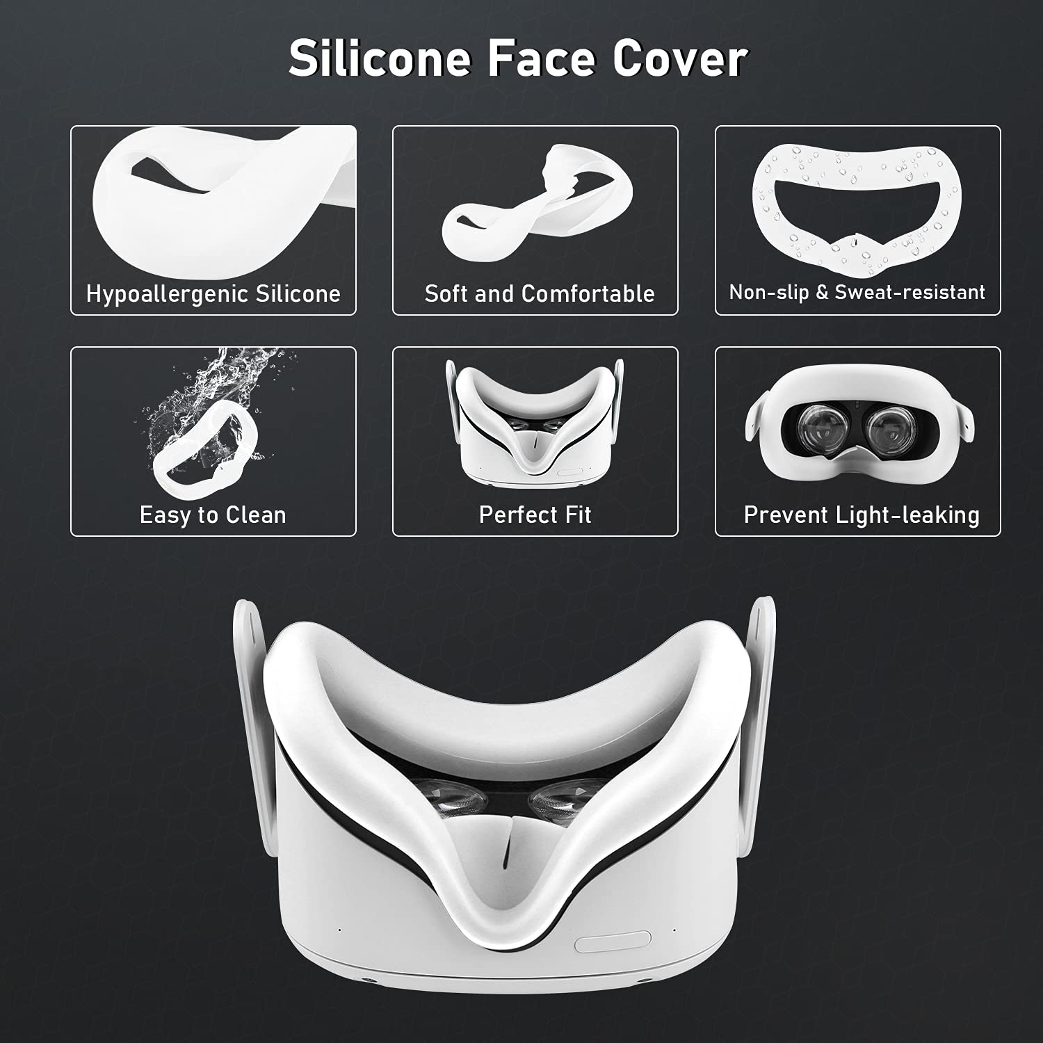 Colohas VR Cover Oculus Quest 2 Accessories, with Front Head Cover, Lens Protactor Cover, Anti-Throw Controller Grip Cover, Silicone Face Cover Sweat Guard Anti-Leakage Cushion Pad(White)