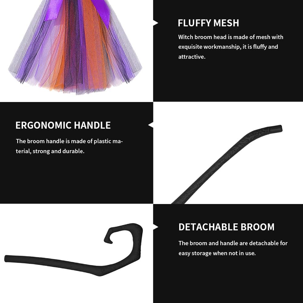 Halloween Witch Broom, 42'' Witch Broomstick Wizard Flying Gauze Broom, Witch Accessories Witch Decor for Cosplay Broom Props Dress up Halloween Party Decorations(A)