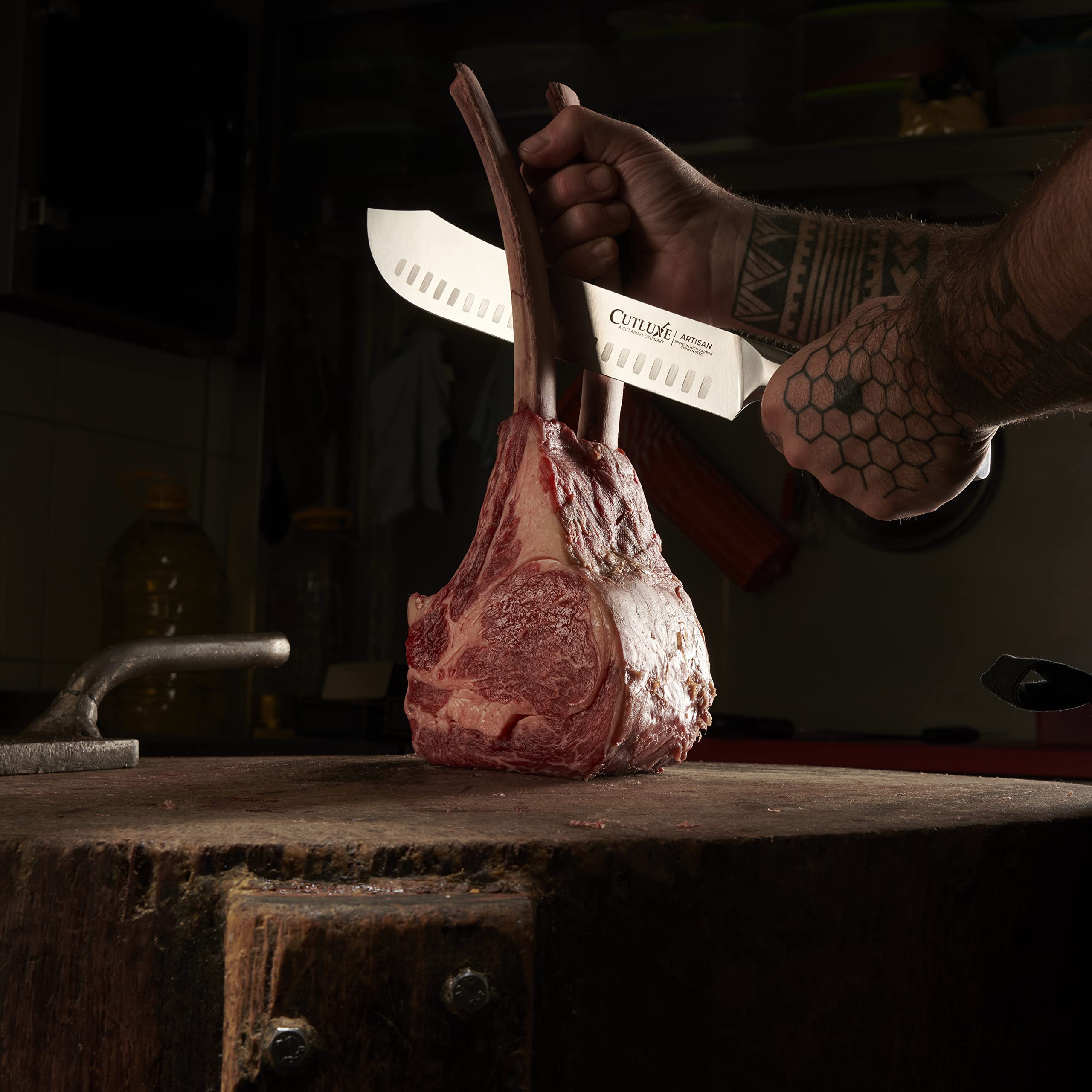 Cutluxe Butchers Knife Set – Cimeter and Bullnose Butcher Breaking Knives – Forged High Carbon German Steel – Full Tang & Razor Sharp – Ergonomic Handle Design – Artisan Series