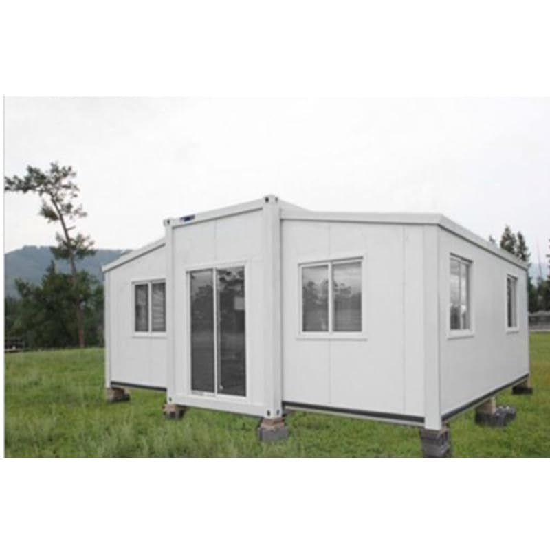 Mobile Expandable Prefab House with Restroom,Outdoor Storage Shed Tiny Home, Modern Sturdy Steel Storage House with Lockable Door and Window(19 x 20FT)