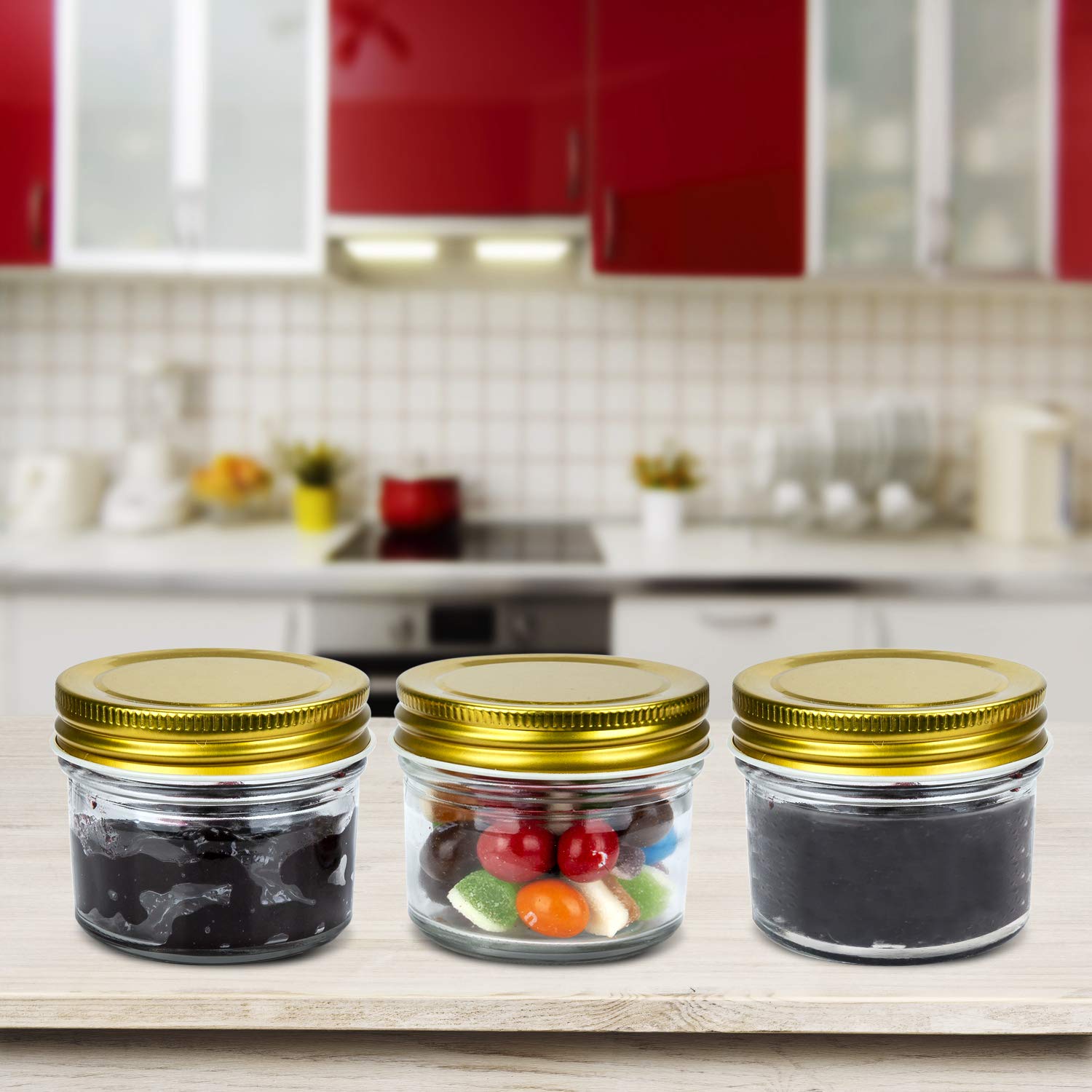 Encheng 4 oz Clear Glass Jars With Lids(Golden),Small Spice Jars For Herb,Jelly,Jams,Wide Mouth Mason Jars Canning Jars For Kitchen Storage 20 Pack