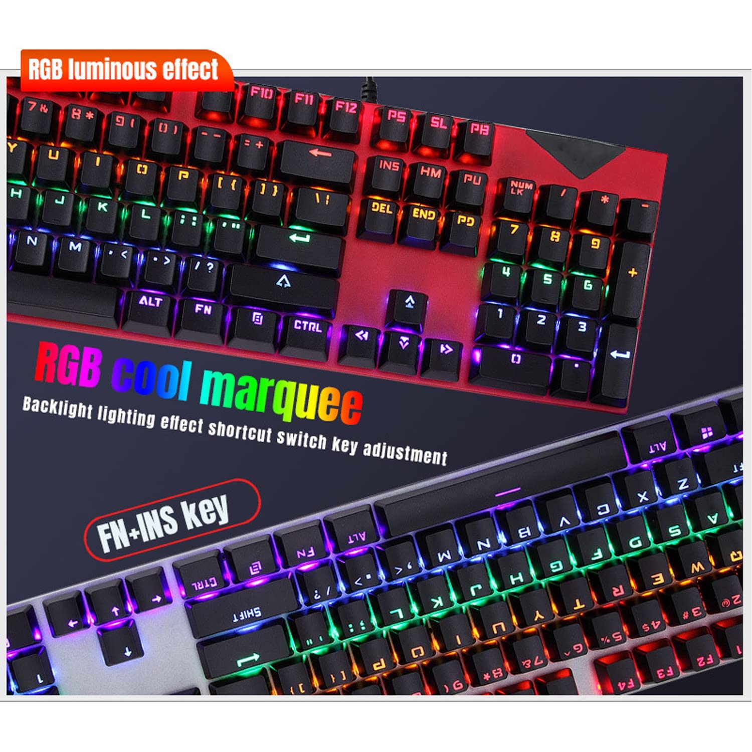 EXHNLE Gaming Keyboard and Mouse Combo, Gaming Keyboard RGB LED Rainbow Backlit, USB Wired Keyboard, for PC Laptop Desktop Gaming and Work (Color : Silver)