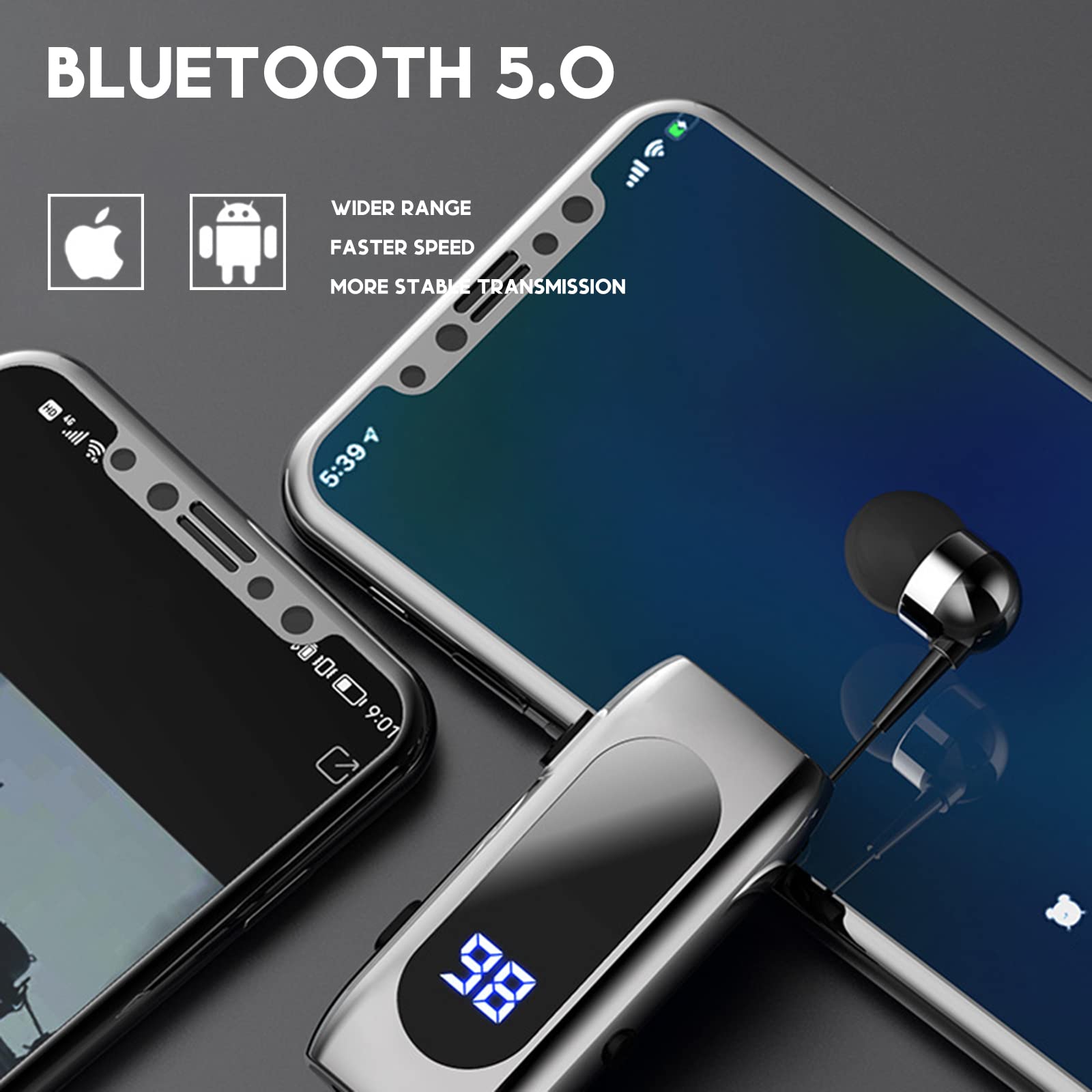 ESSONIO Earbud & in-Ear Headphones Bluetooth Headset Retractable Wireless Headset Headphone Wireless earpiece Cell Phone Wired Earbud for Trucker for Business Meeting Headphones Clip on Earbud
