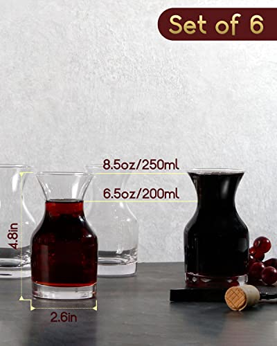 NUTRIUPS Mini Carafe Mini Individual Wine Carafe Single Serving Glass Wine Carafes Set Glass Mini Carafe Decanters Small Individual Wine Decanter (Set of 6 8.5oz)