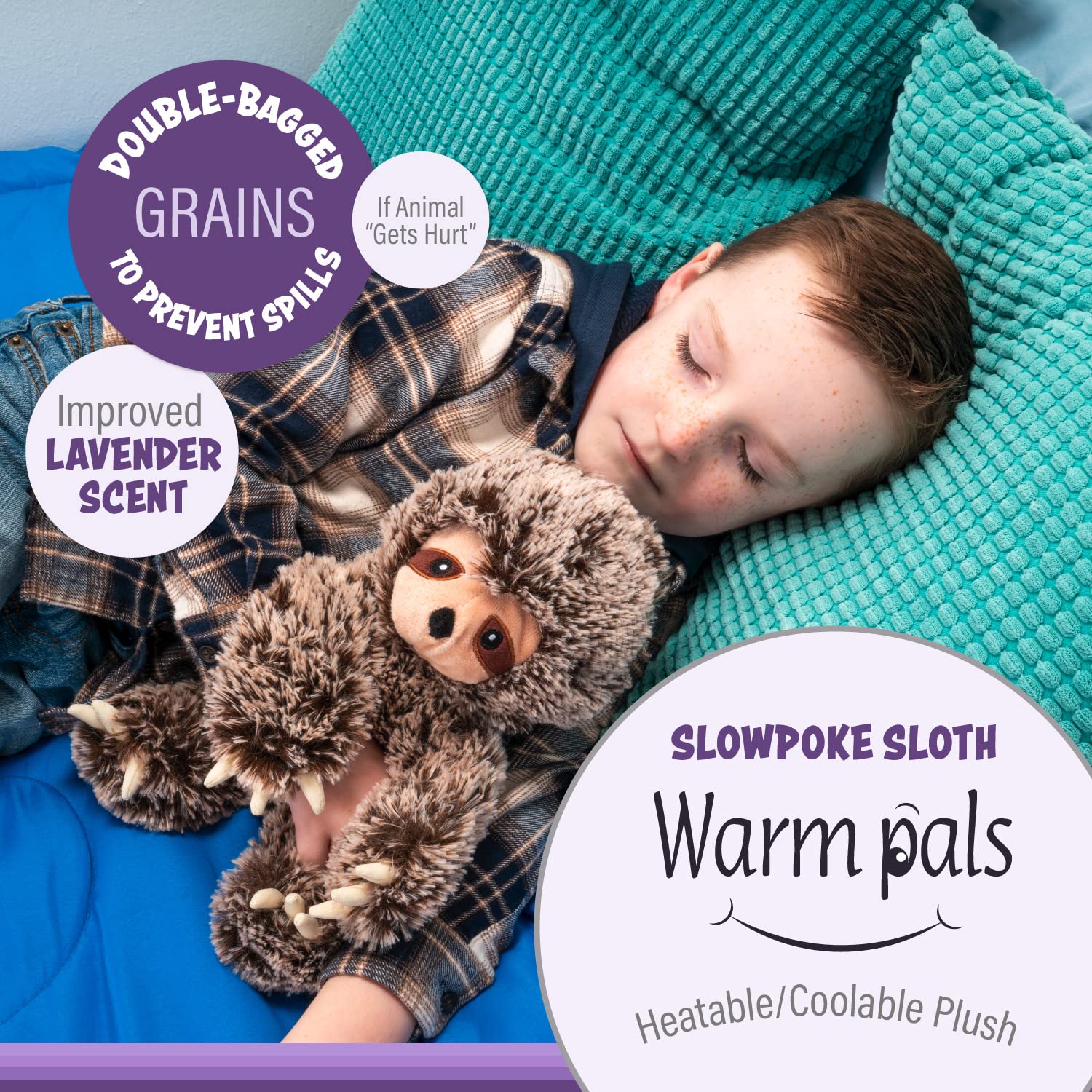 Warm Pals - Slowpoke Sloth - 1.5lbs - Cozy Microwavable Lavender Scented Plush Toys - Weighted Stuffed Animal - Heatable Coolable Bedtime Comfort Plushie