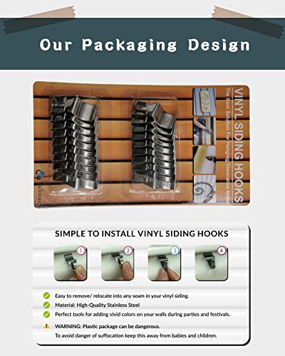 NACETURE Vinyl Siding Hooks Hanger - 20 Pack add 6 Pack Heavy Duty Stainless No-Hole Needed Vinyl Siding Clips for Hanging- Vinyl Siding Hooks for Outdoor Decorations