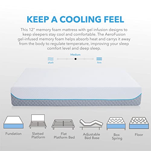 MLILY 12 Inch Queen Memory Foam Mattress in a Box, CertiPUR-US Certified Made in USA, Cooling Gel Foam Mattress, Medium Firm Double Mattress for Pressure Relief, White