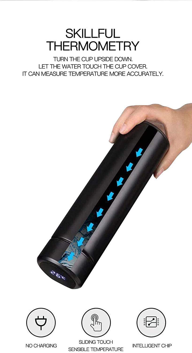 Coffee thermos,Coffee bottle,Tea Infuser Bottle,Smart Sports Water Bottle with LED Temperature Display,Double Wall Vacuum Insulated Water Bottle, Keep Hot Or Cold, 17oz(Blue)