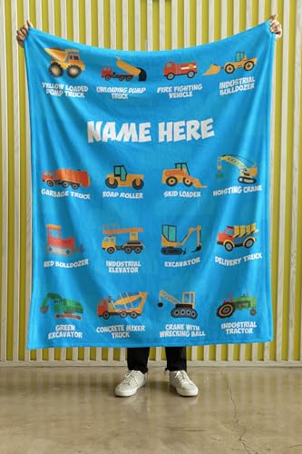 Personalized Corner Construction Custom Fleece Throw Blanket (50x60) for Kids, Youth, & Babies – Construction Pattern Blanket for Girls & Boys, Customizable Indoor & Outdoor Sherpa Blankets