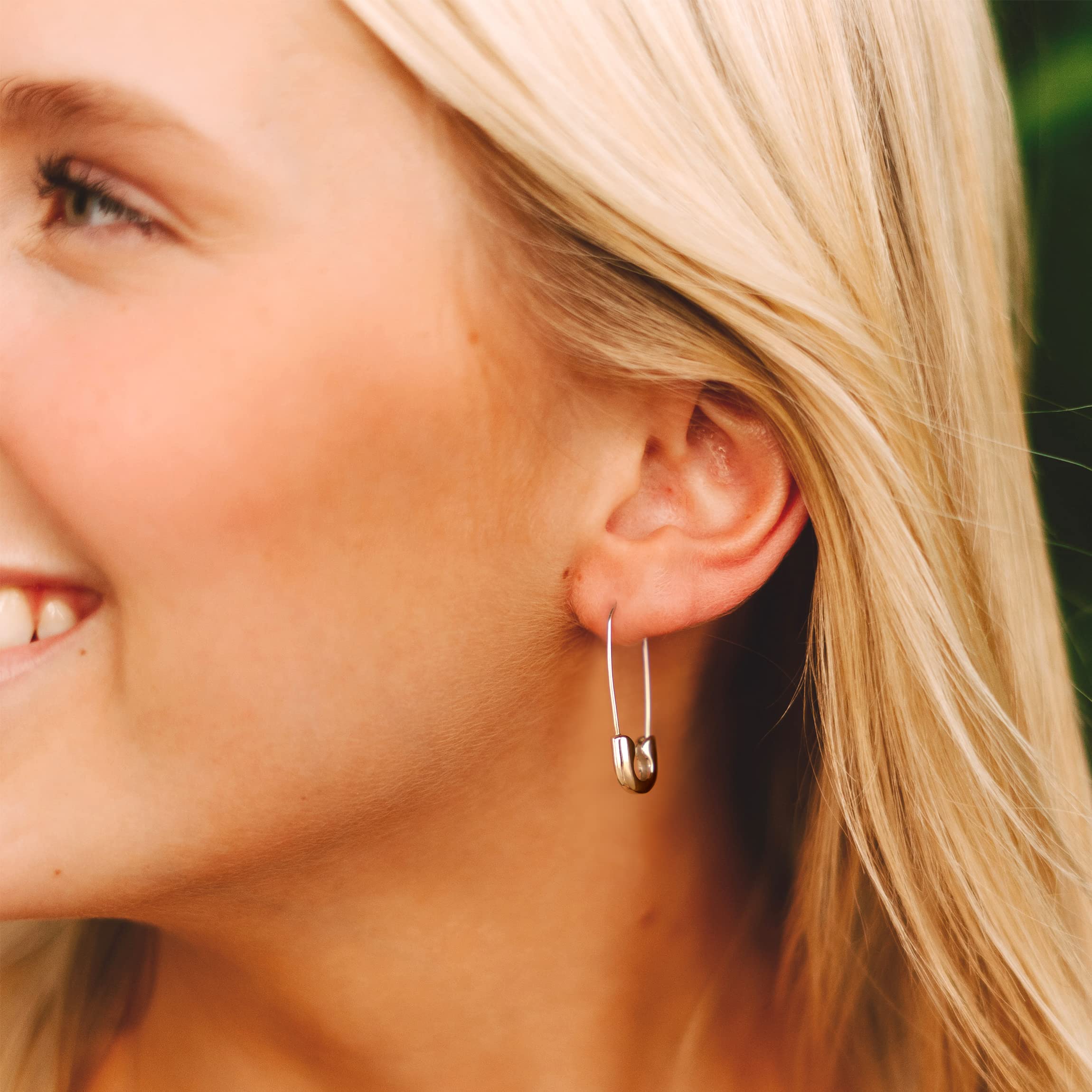 Dainty Hoop Women Earrings Silver Safety Pin Earrings