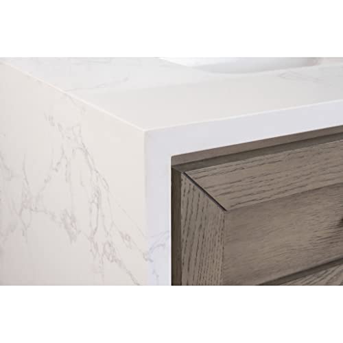 Kitchen Bath Collection Palisade 60-inch Double Bathroom Vanity (Engineered Marble/Gray Oak): Includes Gray Oak Cabinet with Engineered Marble Waterfall Countertop and White Ceramic Sinks