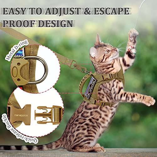 nanappice Tactical Cat Harness and Leash for Walking Esacpe Proof,Adjustable Soft Mesh Large Cat Vest with Rubber Handle Easy to Control,Molle Pathes