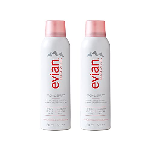 Evian Facial Spray, 5 oz Duo - Instantly Hydrate - Refresh Skin - Revive Makeup - Soothe Sensitivity - All Skin Types - French Alps Skincare