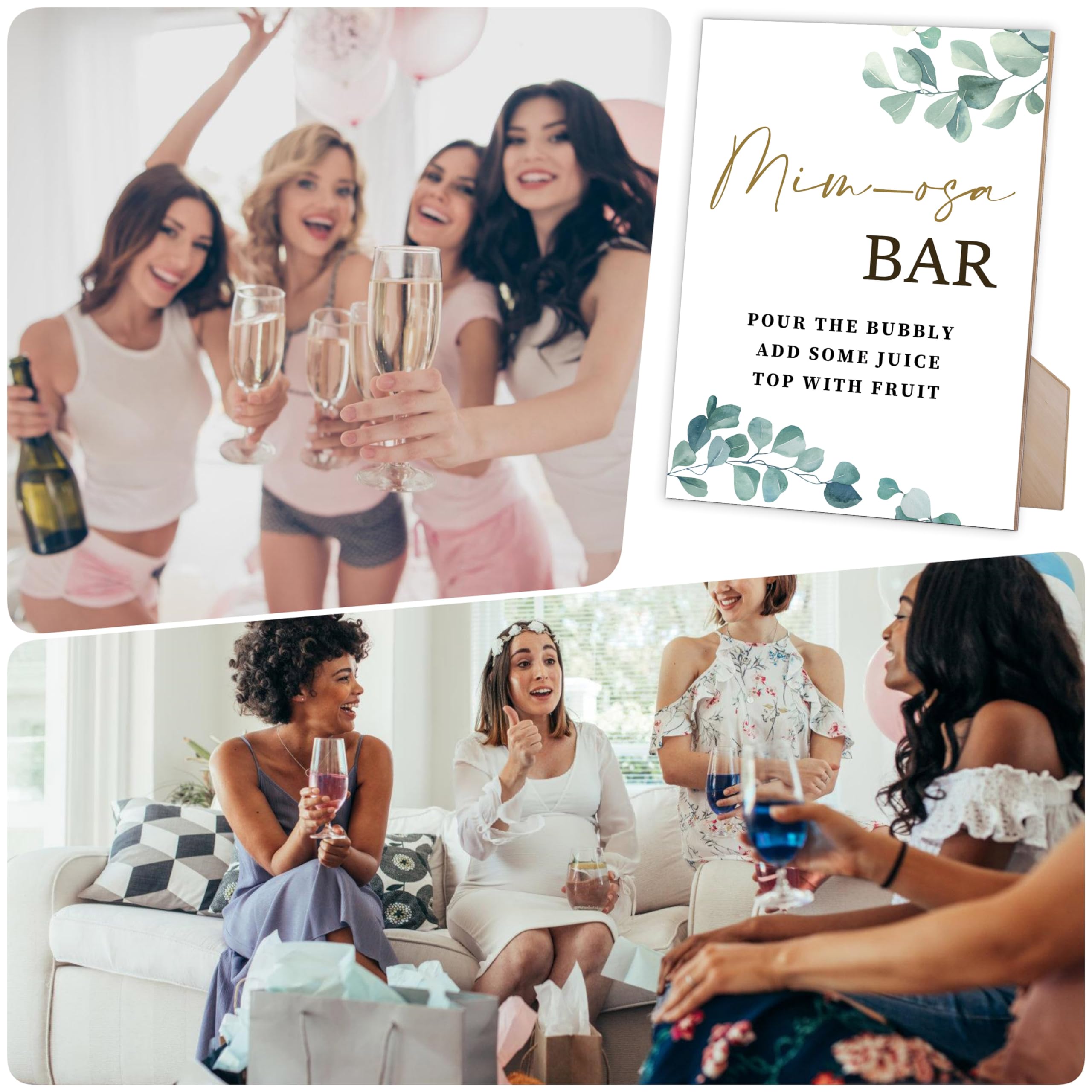 Greenery Eucalyptus Mimosa Bar Sign,Eucalyptus Mimosa Bar Decor,for Wedding Reception & Event Party,Table Centerpieces for Party Event,Bridal Shower Decor,Wedding Party Sign,Wood Signage With Stand,22