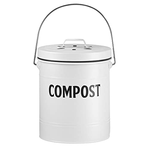 Kitchen Compost Bin by Saratoga Home - 1.3 Gal/5L Metal Compost Bucket for Kitchen Countertop, Kitchen Composter, Countertop Compost Bin, Compost Bin Kitchen, Kitchen Compost Bin Countertop, White