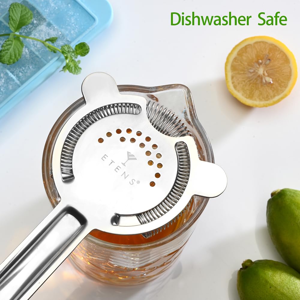 Etens Cocktail Strainer for Drinks, Bar Strainers for Bartending, Martini Strainer for Boston Shaker Mixing Glass, Bartender Hawthorne Strainer w/Removable Spring– Stainless Steel, Silver
