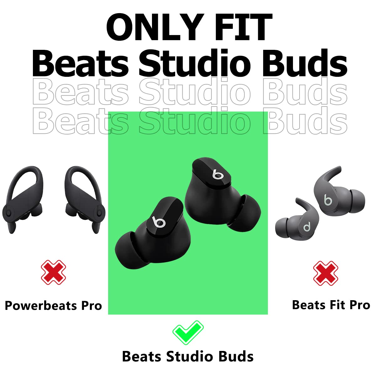 Ear Hooks for Beats Studio Buds, Ear Hook Accessories Compatible with Beats Studio Bud 2021 Silicone Anti-Slip EarTips Cover Holder (White)