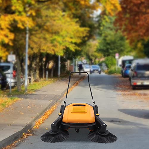 InSyoForeverEC Walk-Behind Outdoor Sweeper, Hand Push Floor Sweeper, Pavement Sweeping Cleaning Tool, with 14.53 gal Waste Container, Sweeps 39611ft²/h, 41.34 inch Sweeping Width