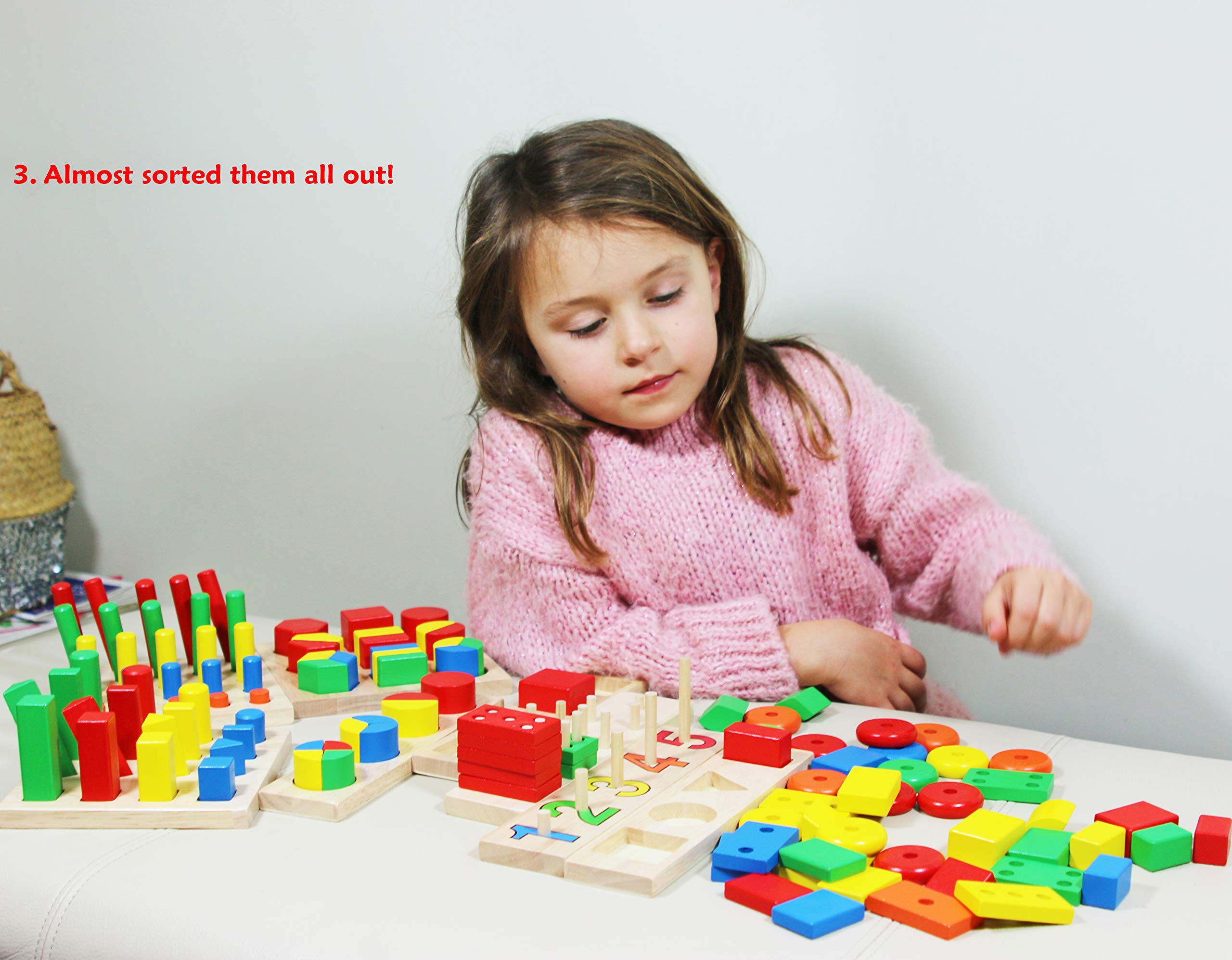 TOWO Wooden Geometric Shapes Stacking Rings and Fractions Boards 8 in 1 Set Puzzles- Shape Sorter Sorting Toy Stacking Game β Montessori Materials Educational Learning Toys for 3 4 5 6 Years