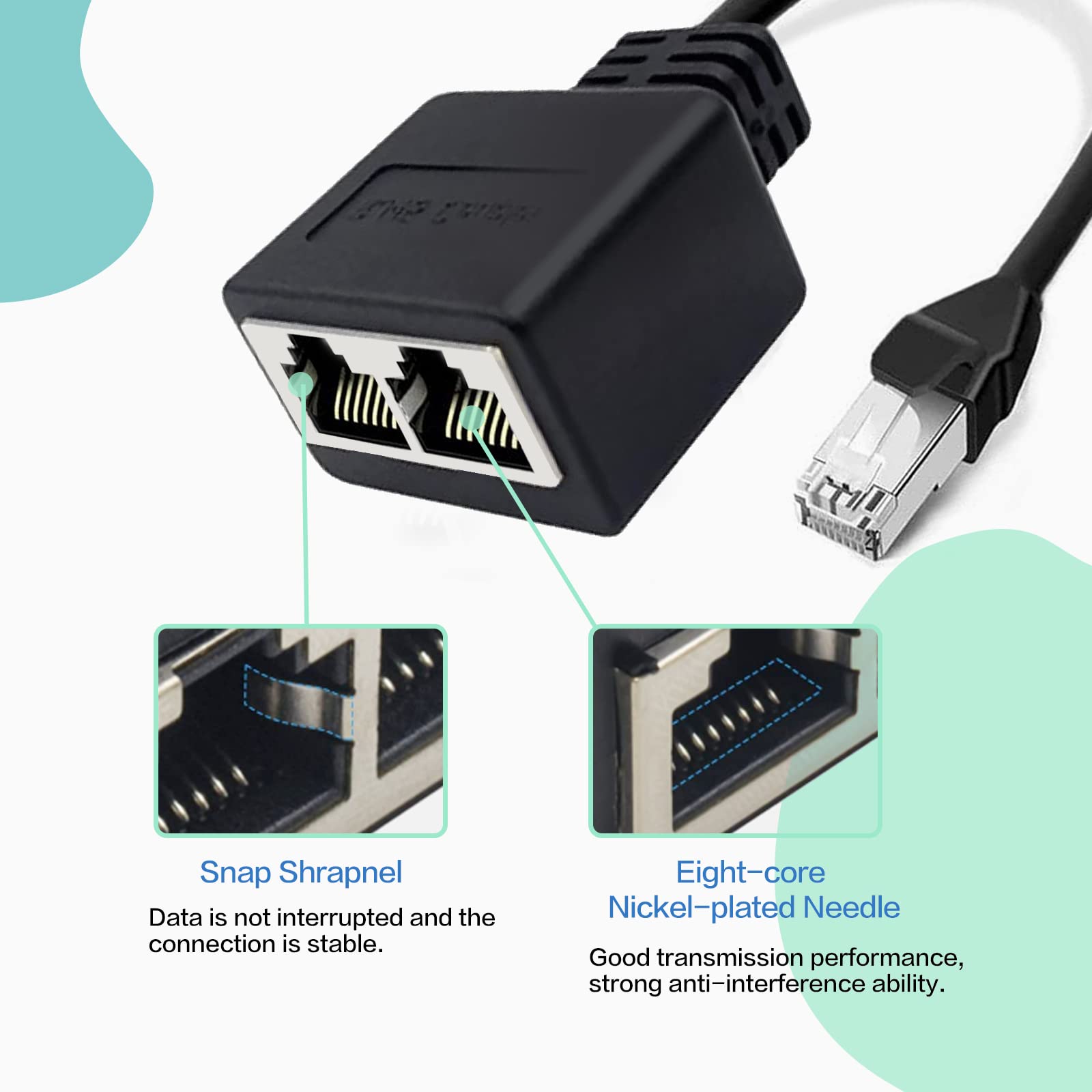 Ethernet Splitter,NOBVEQ 1 Male to 2 Female Network Adapter RJ45 LAN Socket Connector Suitable Super Cat5/Cat5e/Cat6 Cable Splitter,(P0P8JFU43)