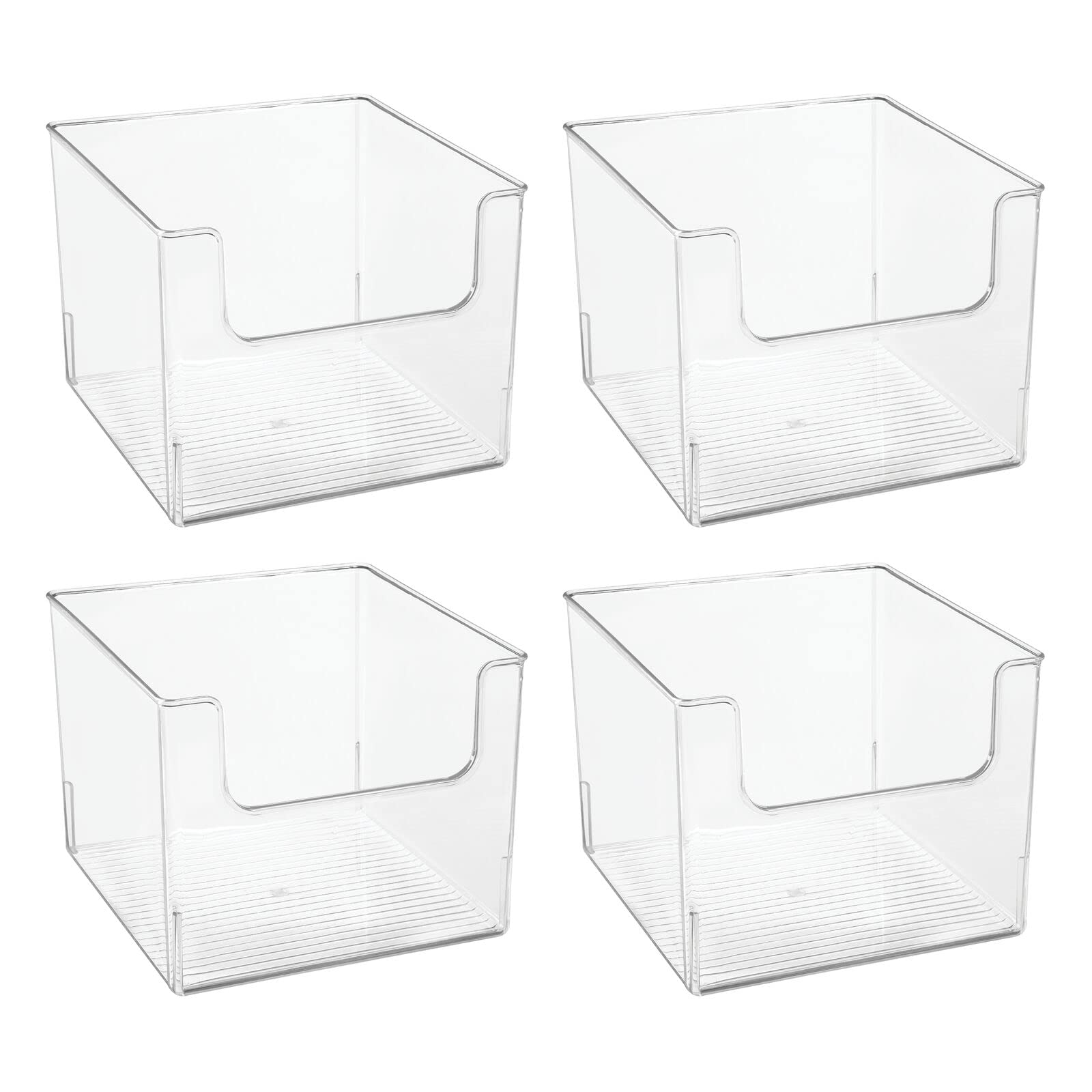 mDesign Plastic Household Storage Organizer Bins with Open Dip Front for Kitchen, Bedroom, Bathroom, Office, Craft or Playroom Organization - Holds Toys, Books - Ligne Collection, 4 Pack - Clear