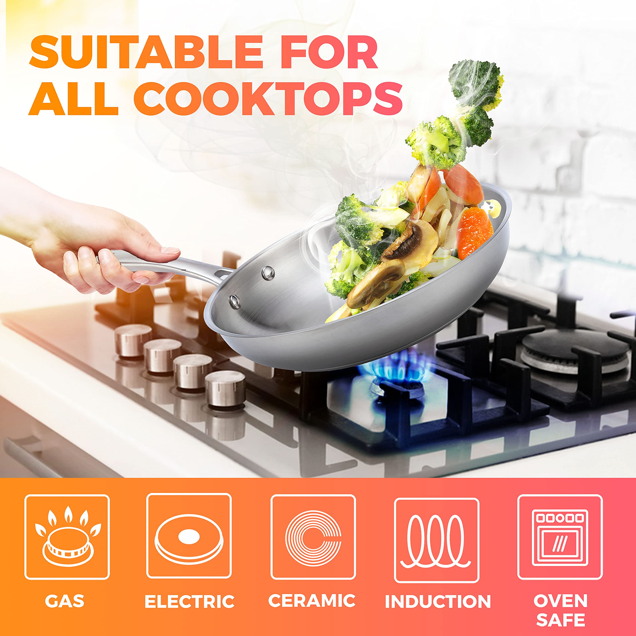 Mueller Pots and Pans Set 11-Piece, Ultra-Clad Pro Stainless Steel Cookware Set, Ergonomic and EverCool Stainless Steel Handle, Includes Saucepans, Skillets, Stockpot, Saute Pan, Steamer