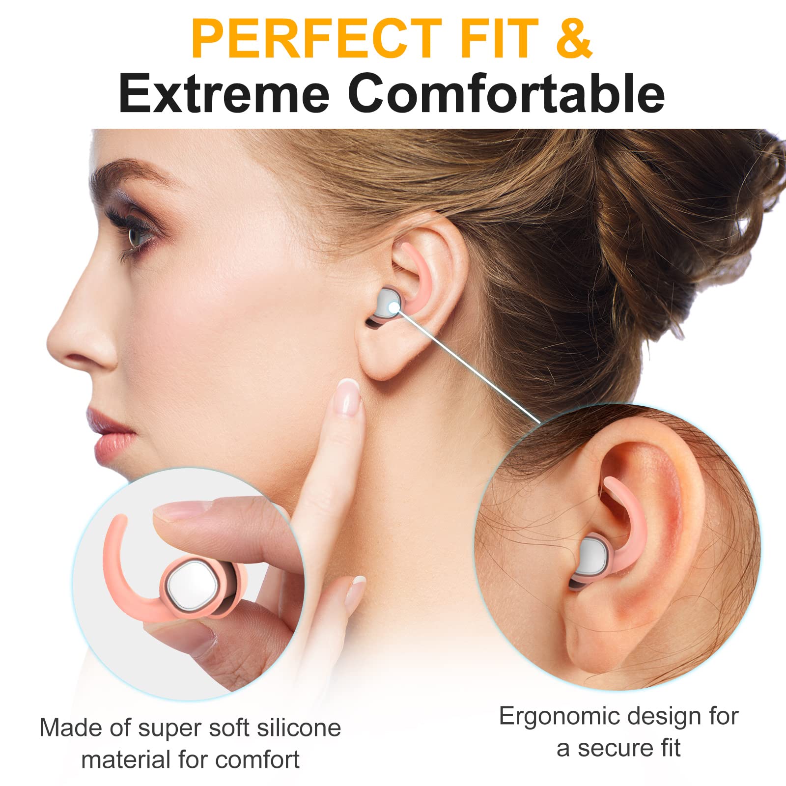 Ear Plugs for Sleeping Noise Cancelling, 36dB NRR Soft Silicone Ear Plugs for Sleeping & Noise Reduction, Reusable Concert Ear Plugs for Sleep, Snoring, Work, Concerts, Studying, Travel (Pink)