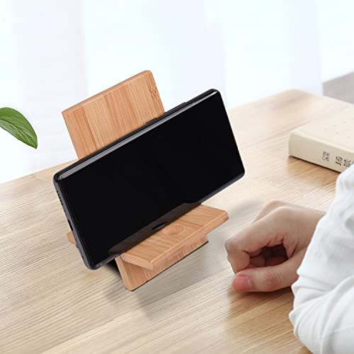 Mobile Stand Japanese Style Cellphone Holder Desktop Organizer Charging Station Compatible with All Smartphones Tablets Natural Bamboo Wood Portable Adjustable Angle (Plain)