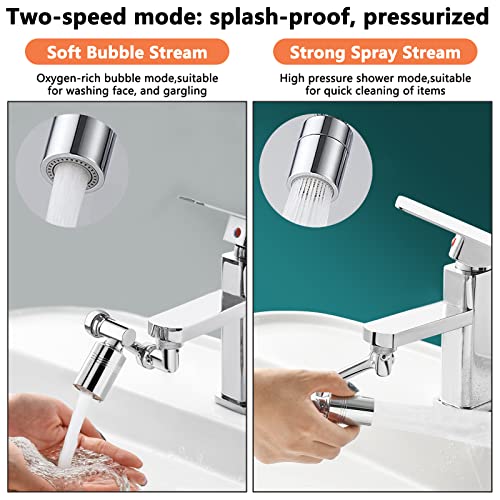 Faucet Extender Aerator Universal 1080 Rotation Faucet Sink Sprayer Attachment Swivel Robotic Arm Faucet Adapter for Kitchen Bathroom Laundry, 2 Water Outlet Modes