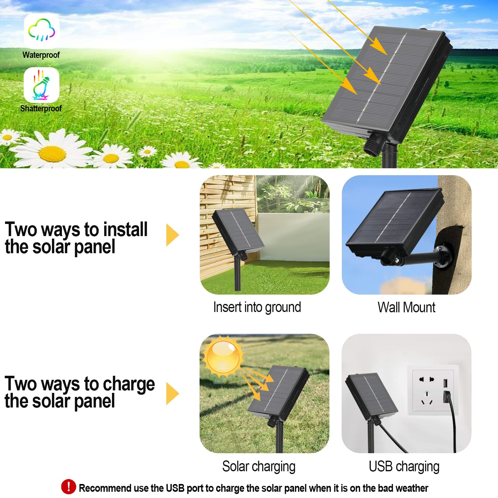Waterproof 48 FT RGB Solar String Light Outdoor with 16 S14 E26 Shatterproof LED Bulbs, Solar Powered Patio Lights String with Remote Control for Backyard Garden Party.